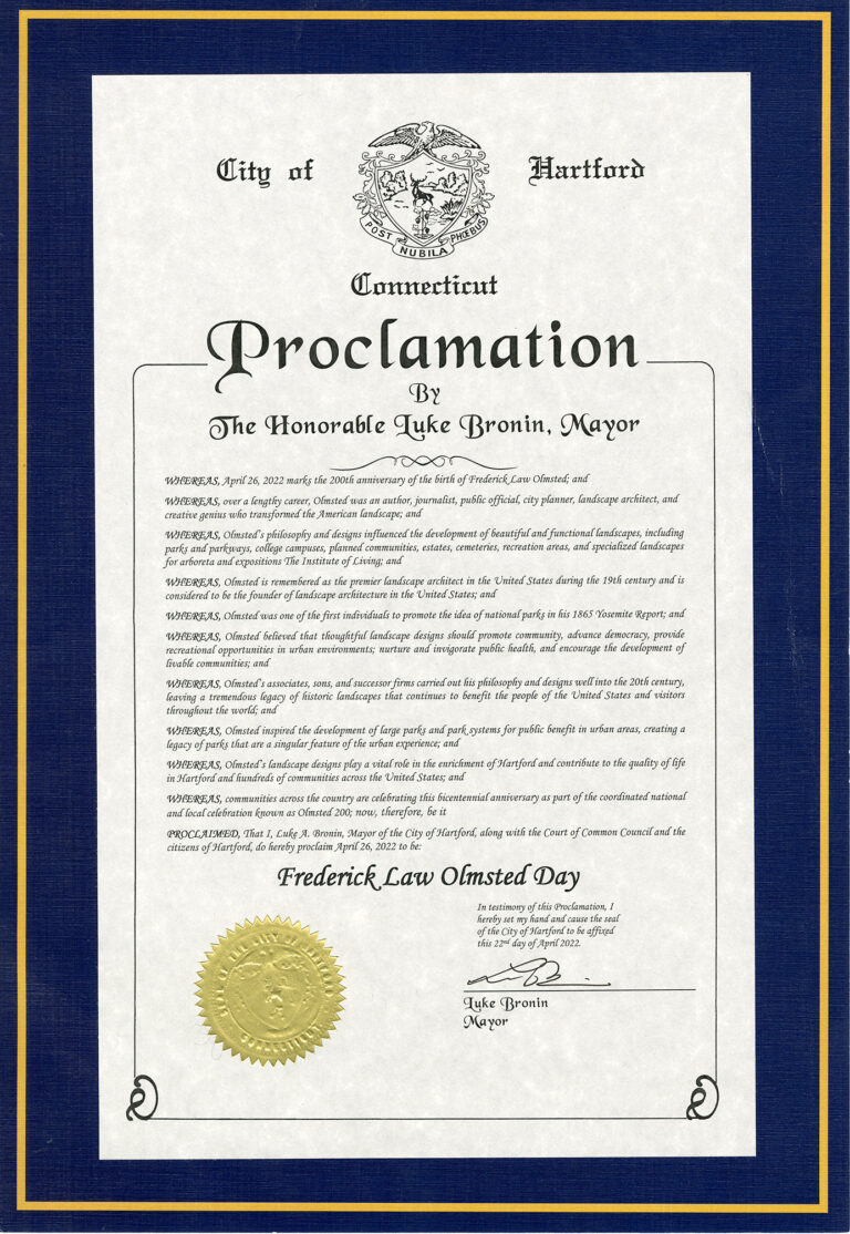 Proclamations - Frederick Law Olmsted and Trinity College